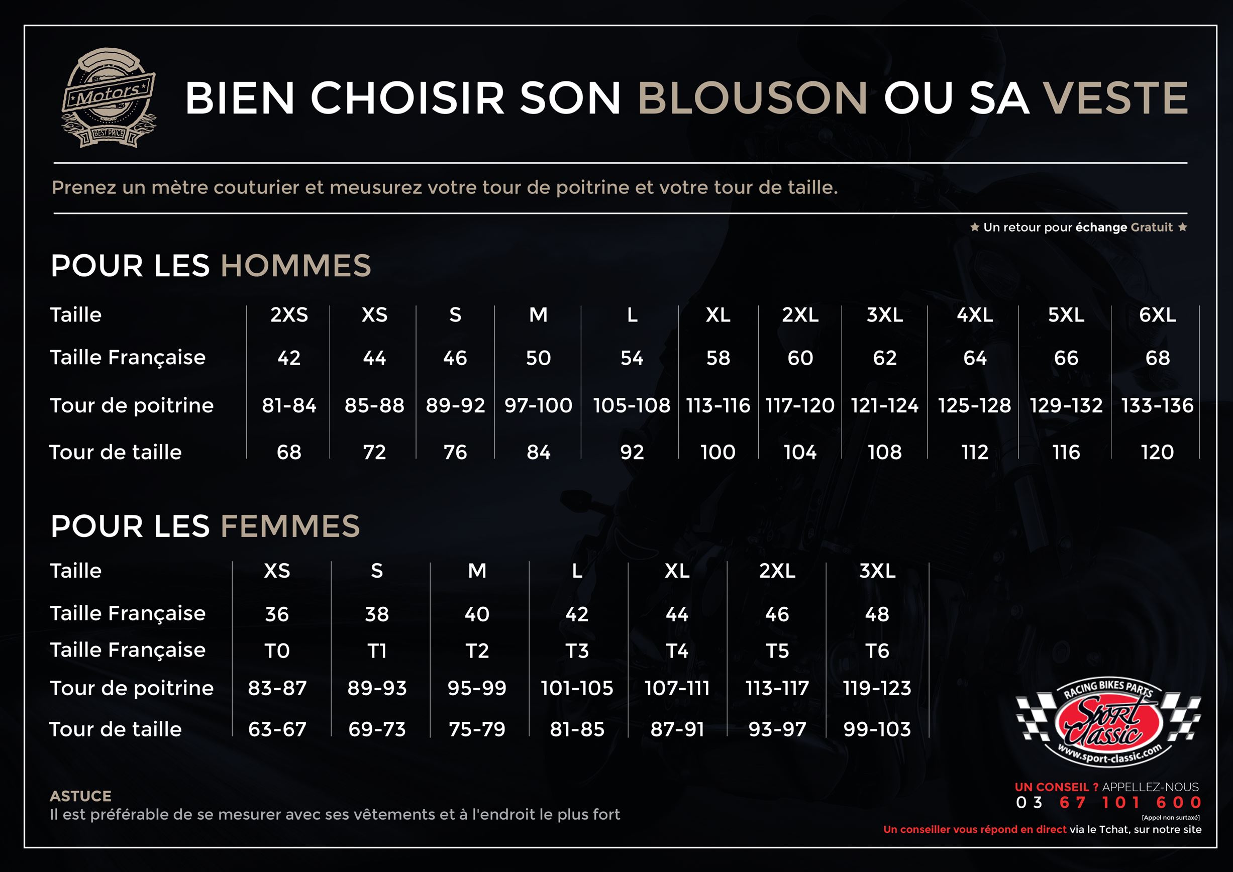 Guide des tailles - Sport Classic